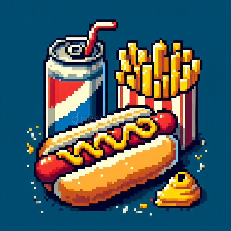 French Fries and Hot Dog,pixel Art Stock Illustration - Illustration of ...