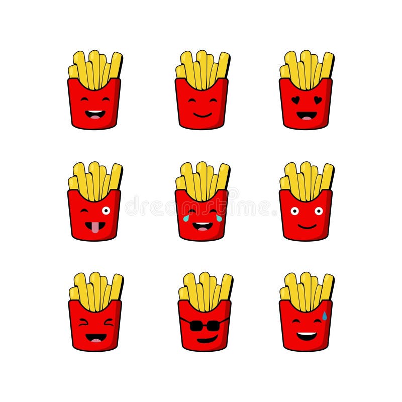 French Fries Kawaii Set Expression Illustration Template Stock ... French Fries Kawaii Set Expression Illustration Template Stock ...