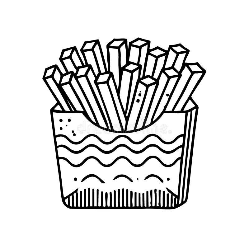 French Fries Line Art Icon in Black and White Stock Illustration ...