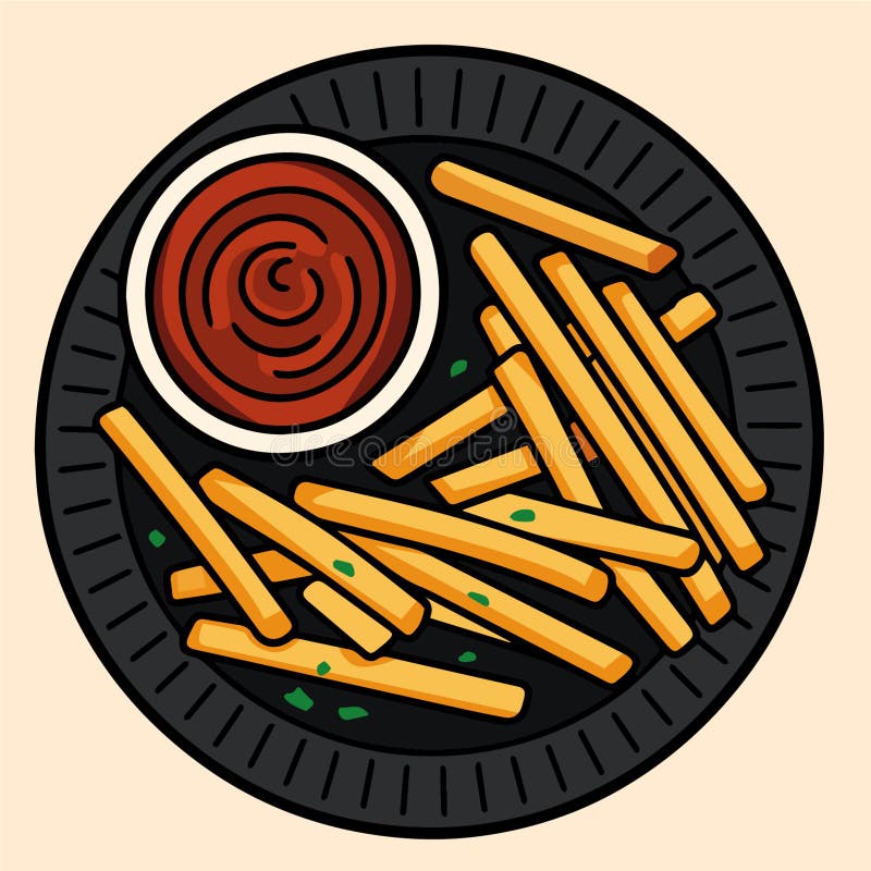 French Fries Logo Vector Image with Sauce on Black Plate Stock Vector ...