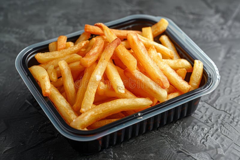 French Fries in a Plastic Container Stock Photo - Image of junk ...