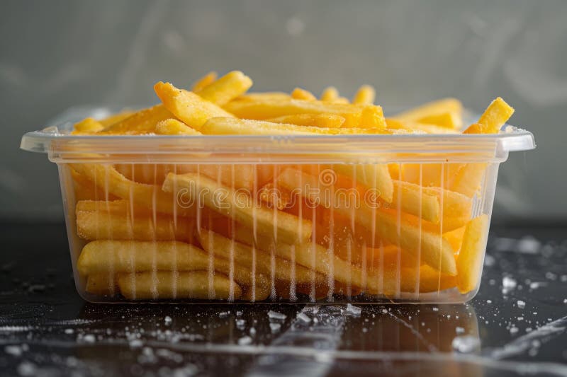 French Fries in a Plastic Container Stock Image - Image of culinary ...