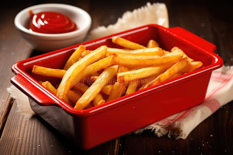 French Fries in Red, Rectangular Container Stock Image - Image of junk ...
