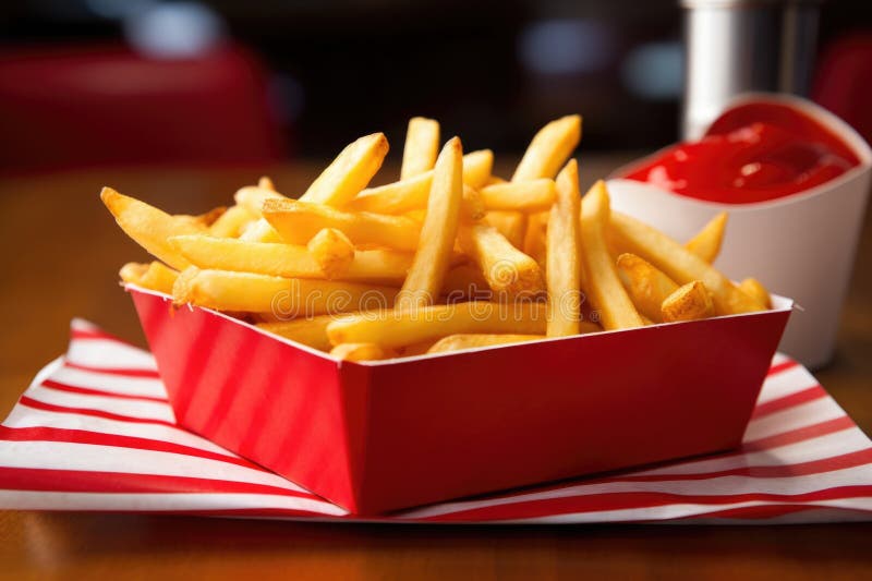 French Fries in a Red Takeaway Box Stock Photo - Image of snack, food ...