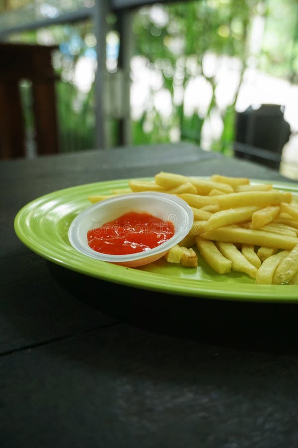 French Fries Snacks in Light Green Plate Stock Photo - Image of dish ...