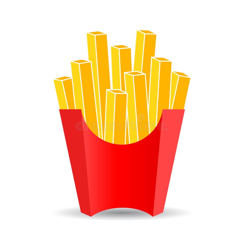 Salted French Fries on a Red Box and Ketchup. Flat Cartoon Vector ...
