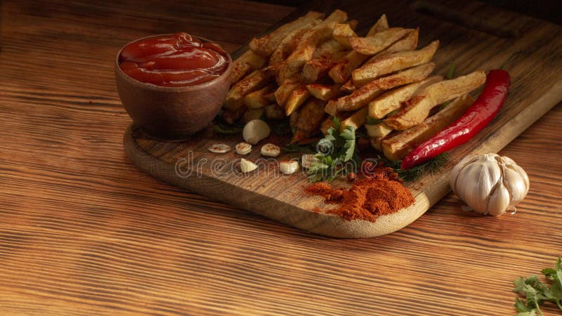 French Fries on Wooden Table Selective Focus, Low Key Stock Image ...