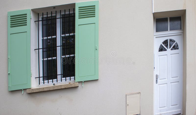 French Front Door. White Front Door and Window Stock Image - Image of ...