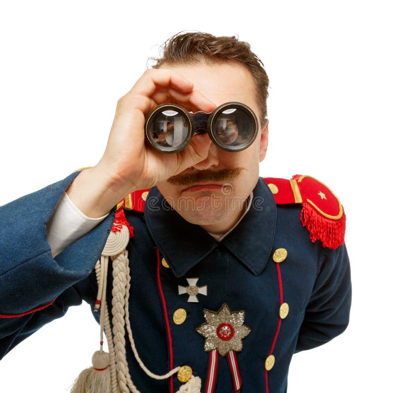 French General with Beautiful Mustache Looking through Binocular Stock ...