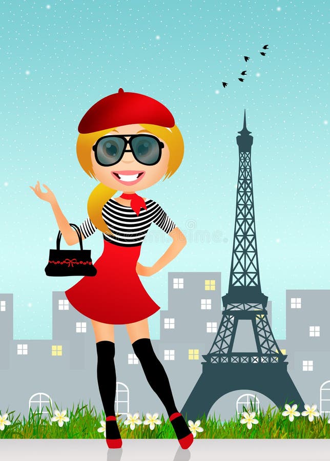 Girl In French National Costume, Vector Outline Portrait, Stock Vector ...