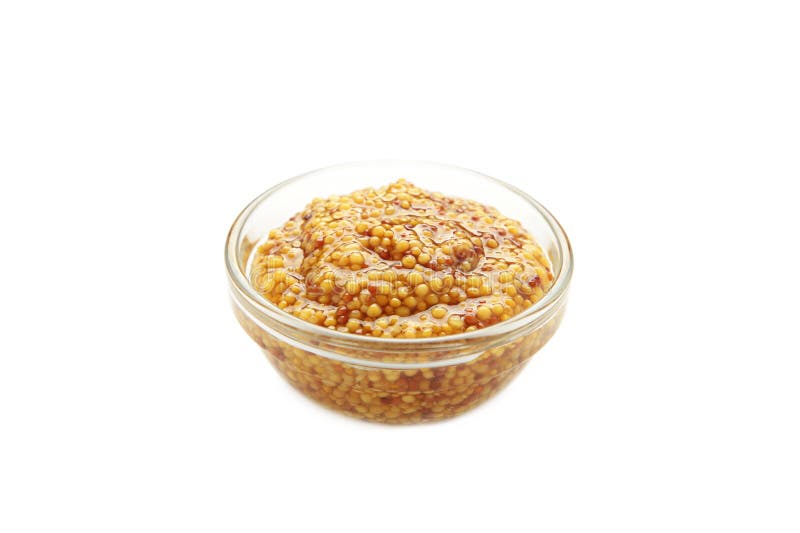 French Grain Mustard in Bowl Isolated on White Background Stock Image ...