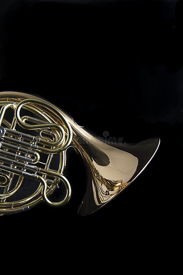 French Horn on Black Background Stock Photo - Image of horizontal ...