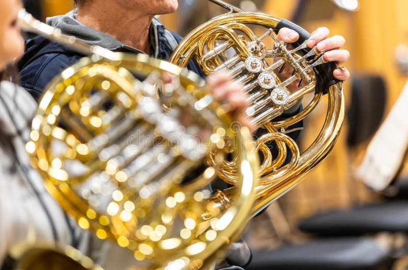 French Horn Instrument, Hands Playing Horn Player in Philharmonic ...