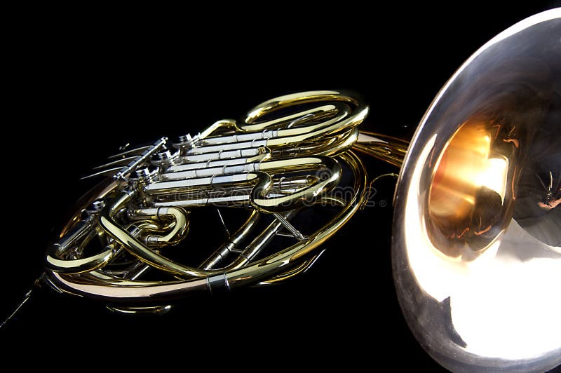 French Horn on Black Background Stock Photo - Image of horizontal ...