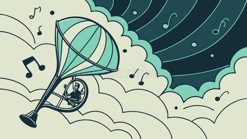 French Horn with Musical Notes and Clouds Vector Art Scene, Vector ...