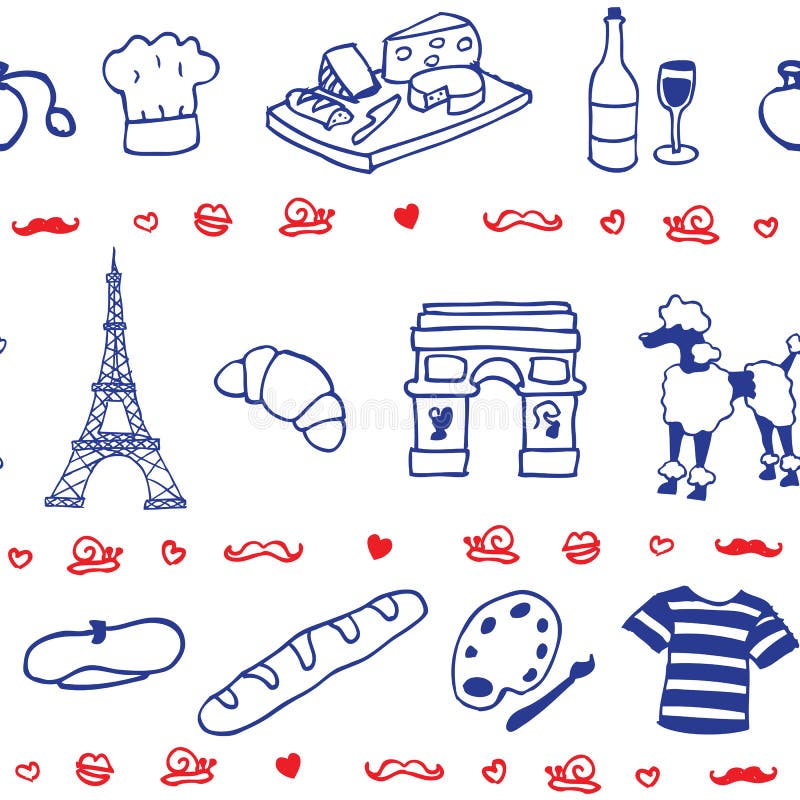 French Icon Symbol Seamless Pattern Stock Vector - Illustration of lyon ...
