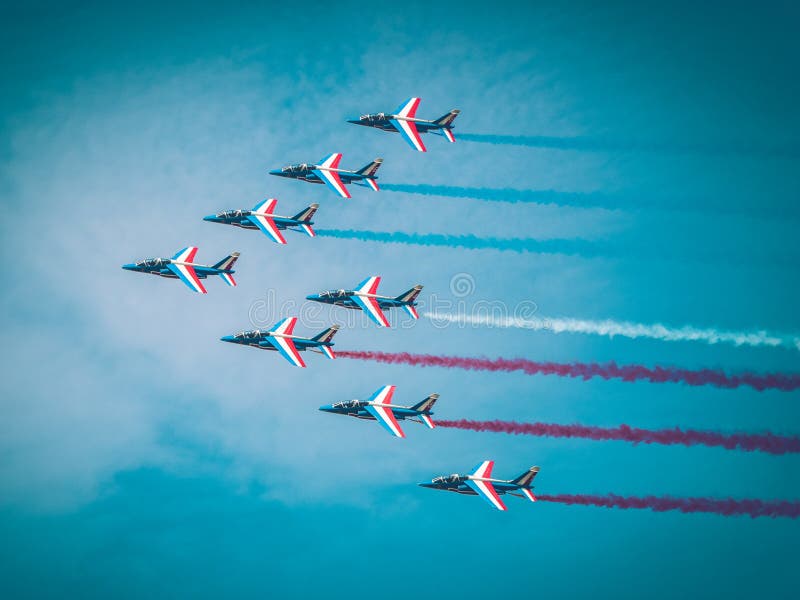French Jets Formation Display at Airshow Stock Photo - Image of ...