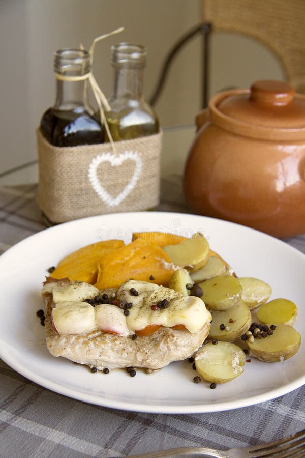 French Kitchen: Meat Under Cheese with Potato Stock Image - Image of ...