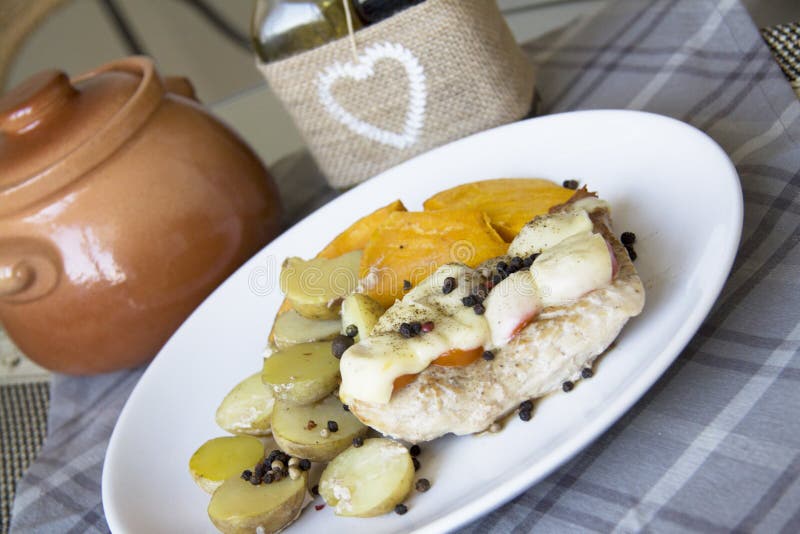 French Kitchen: Meat Under Cheese with Potato Stock Image - Image of ...