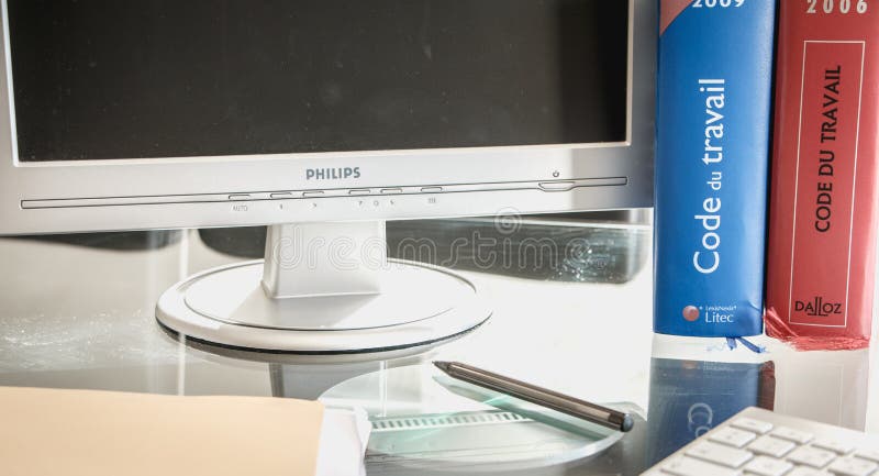 French Labor Code Book Pictured with Computer in Studio Editorial ...