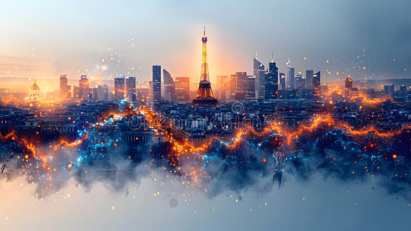 French Landmarks Illustrated Digital Map with Eiffel Tower Vector ...