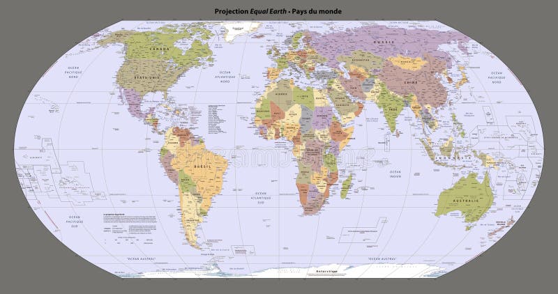 French Language Map of the World Stock Vector - Illustration of drawing ...