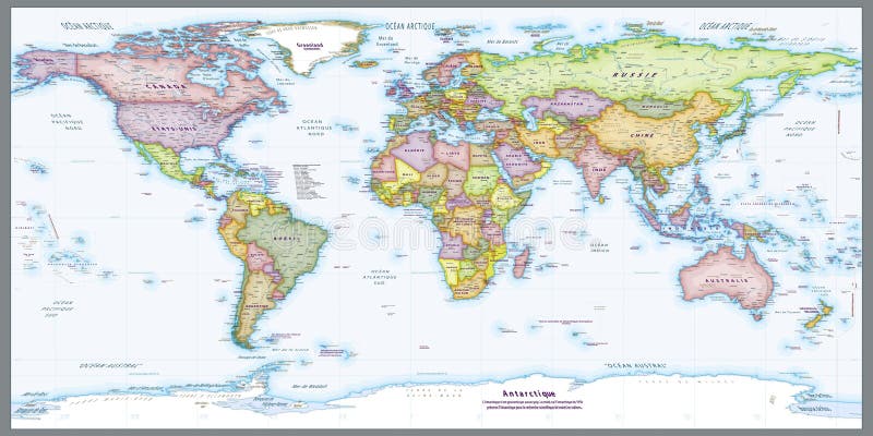 French Language Political World Map Stock Illustration - Illustration ...