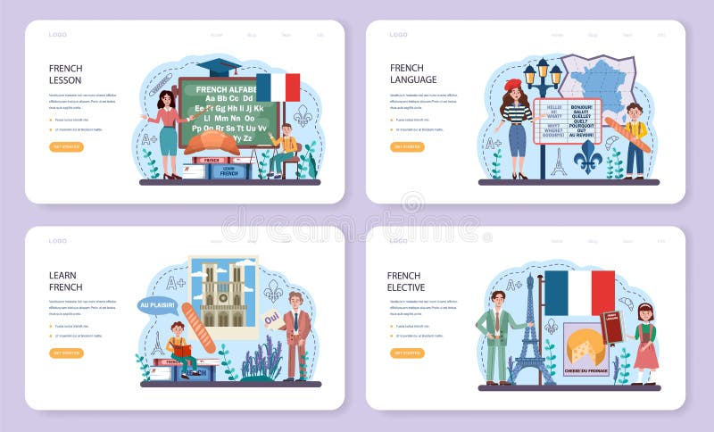 French Language Web Banner or Landing Page Set. Language School Stock ...