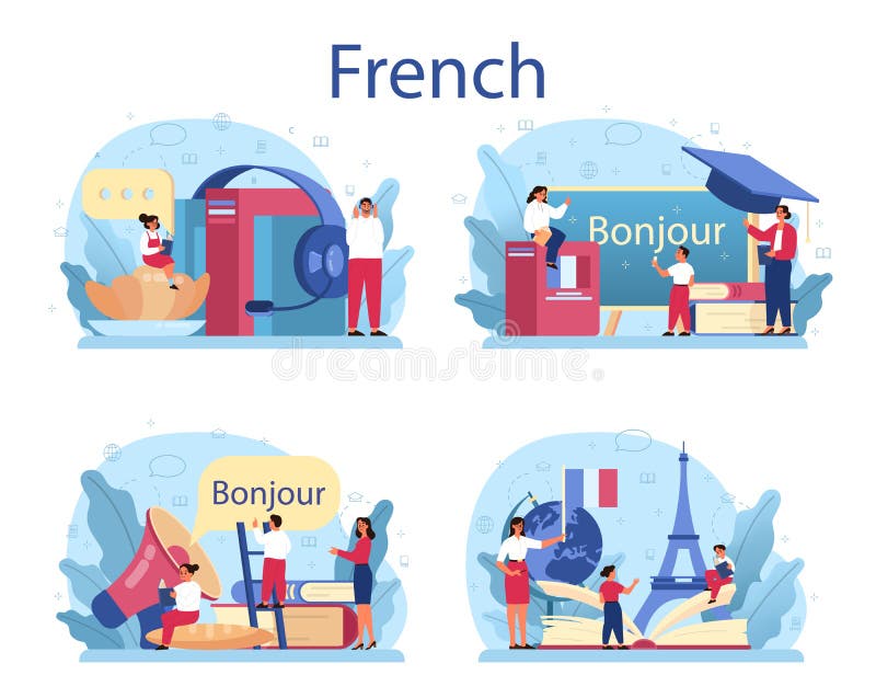 French Learning Concept. Language School French Course Stock Vector ...
