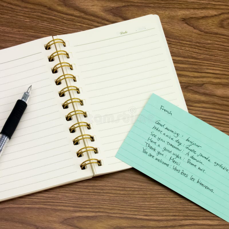 French; Learning New Language Writing Words on the Notebook Stock Image ...