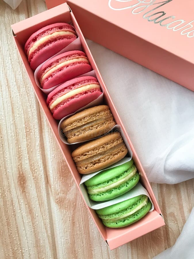 French macaron in pink box stock photo. Image of pink - 231266160