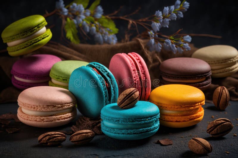 French Macaroni in Different Colors. AI Generation Stock Illustration ...