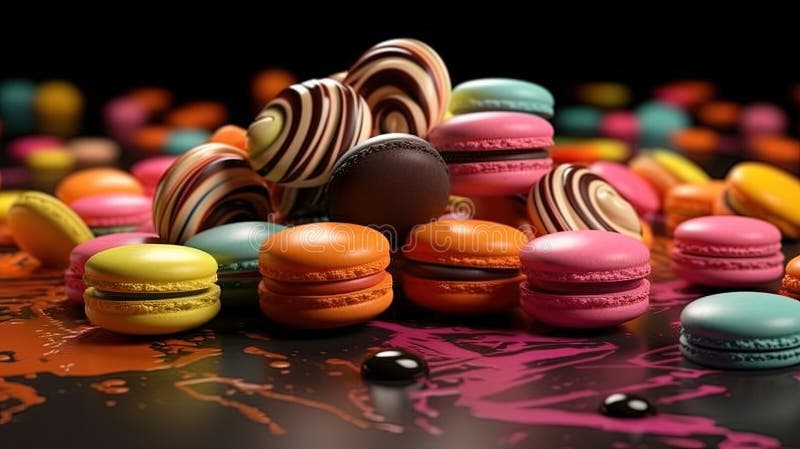 French Macaroons on Cream on Blurry Dark Background Stock Illustration ...