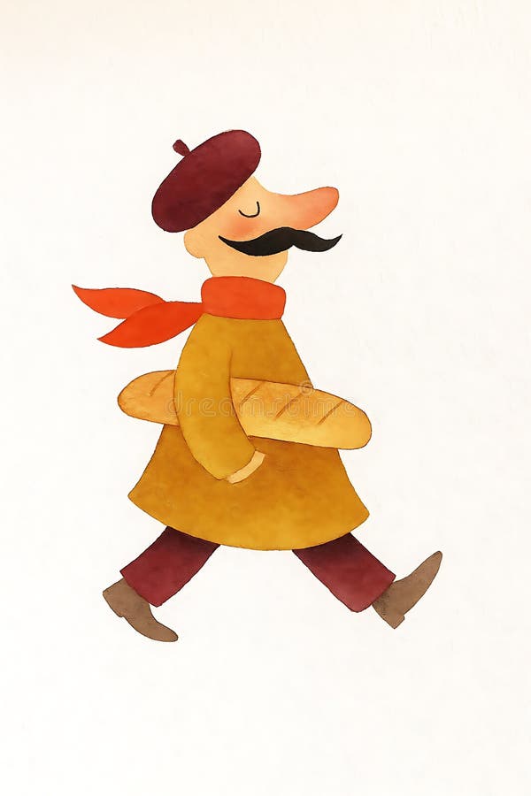 French Man Walking Confidently with a Baguette Under His Arm Stock ...