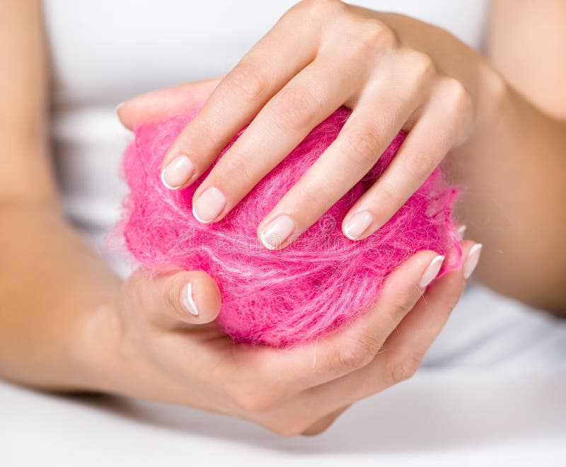 French Manicure and the Ball of Threads Stock Photo - Image of arms ...
