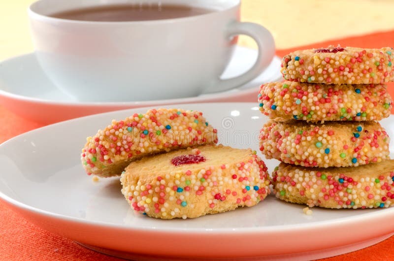 French Multi-colored Cookies Makoorons on a Yellow Background Stock ...