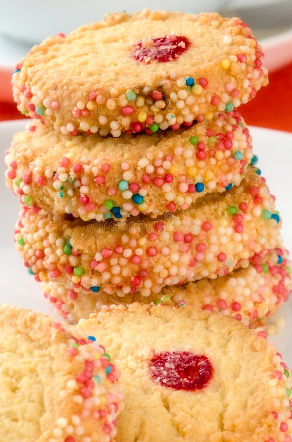 French Multi-colored Cookies Makoorons on a Yellow Background Stock ...