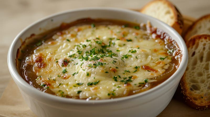 French Onion Soup with Bread and Melted Cheese Stock Image - Image of ...