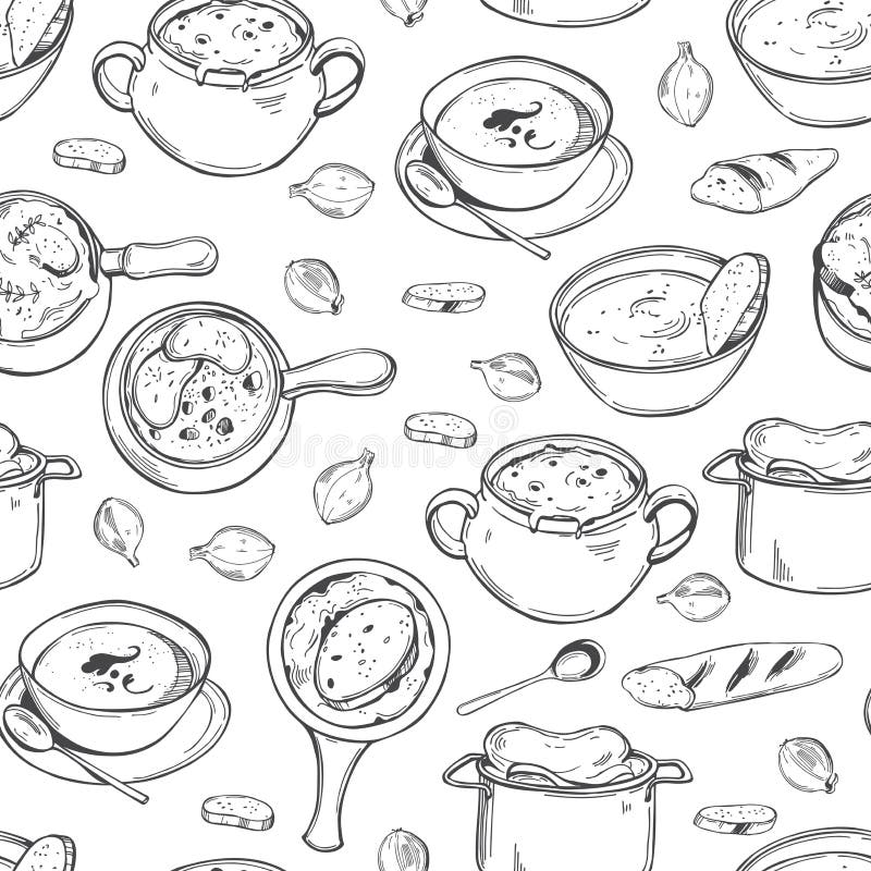 French Onion Soup Set. Vector Pattern Stock Vector - Illustration of ...