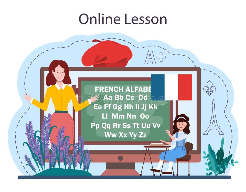 French Online Service or Platform. Language School French Stock Vector ...