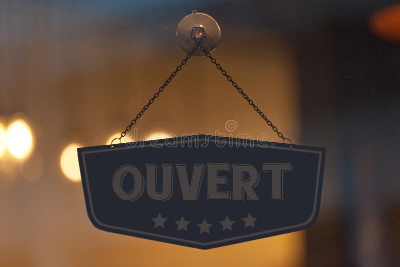 French Open Sign in a Window Stock Photo - Image of restaurant ...
