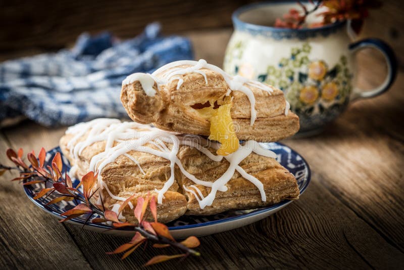 French Pastry with Pudding. Stock Image - Image of table, bread: 123063355
