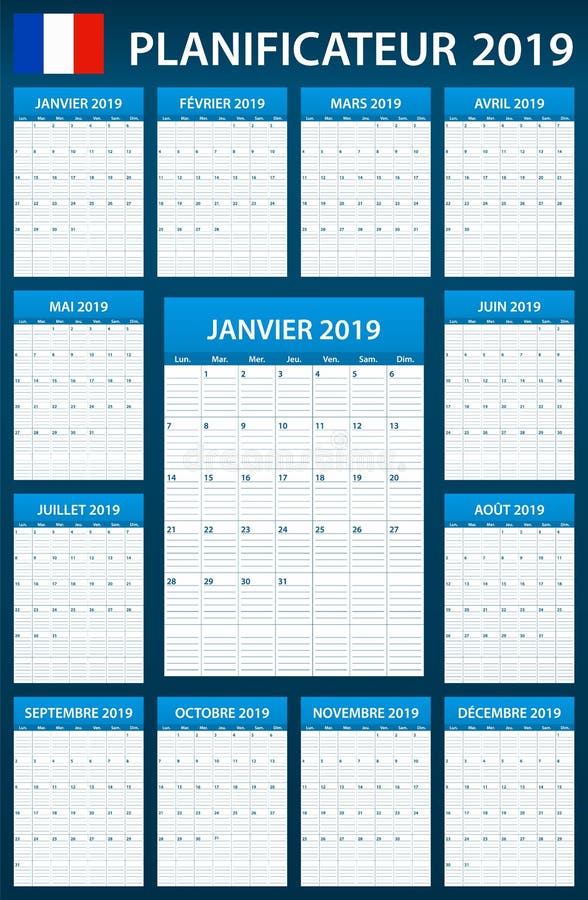 French Planner Blank for 2019. Scheduler, Agenda or Diary Template ...