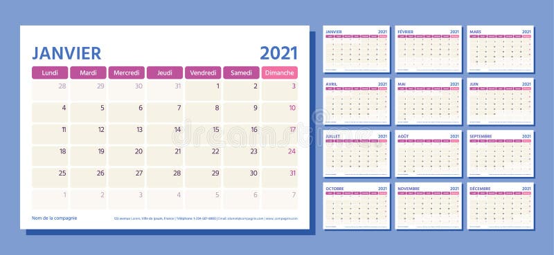 French 2021 Planner. Calendar Template. Vector Illustration. Table ...