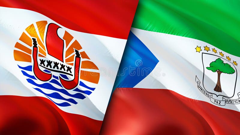 French Polynesia and Equatorial Guinea Flags. 3D Waving Flag Design ...