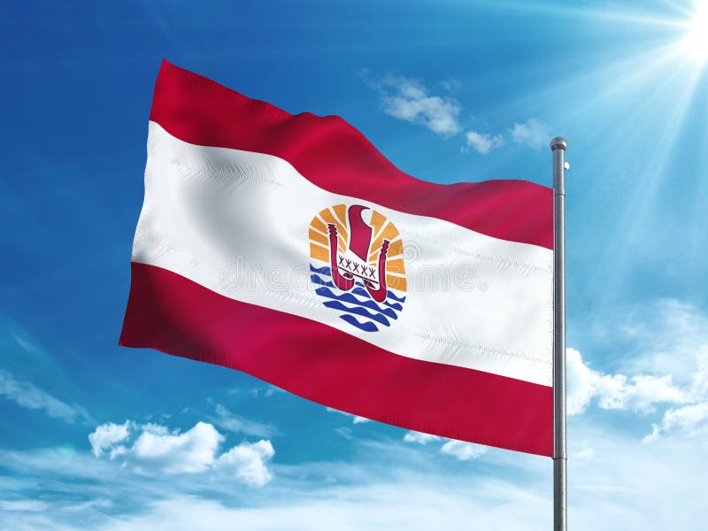 French Polynesia Flag Waving in the Blue Sky Stock Illustration ...