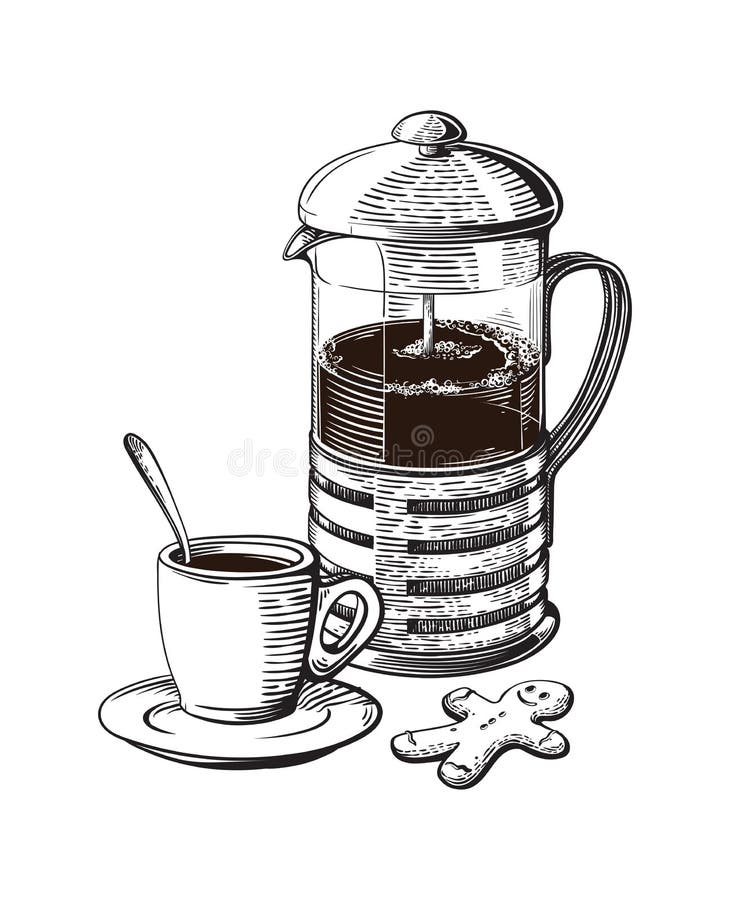 French Press. Coffee Cup with Roasted Beans Stock Vector - Illustration ...