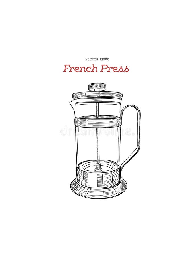 French-press. Coffee Maker Hand Draw Vector. Stock Vector ...