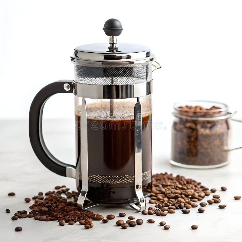 French Press Coffee Maker with Coffee Isolated on White Background ...