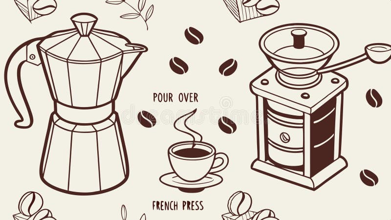 French Press Coffee Set, Brew Equipment and Aromatic Coffee Tools ...